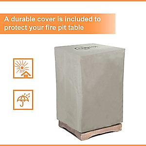 COSIEST Outdoor Propane Fire Pit Table w Faux Brown Compact Ledge Stone 20-inch Square Base and Faux Rose-Marble Round Bowl, 40,000 BTU, Free Lava Rocks, Fits 20lb Tank Inside, Raincover