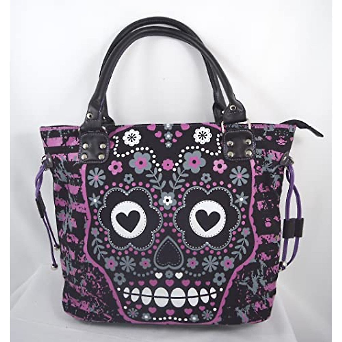 Lost Queen Purple Candy Flower Sugar Skull Cotton Canvas Shoulder Bag