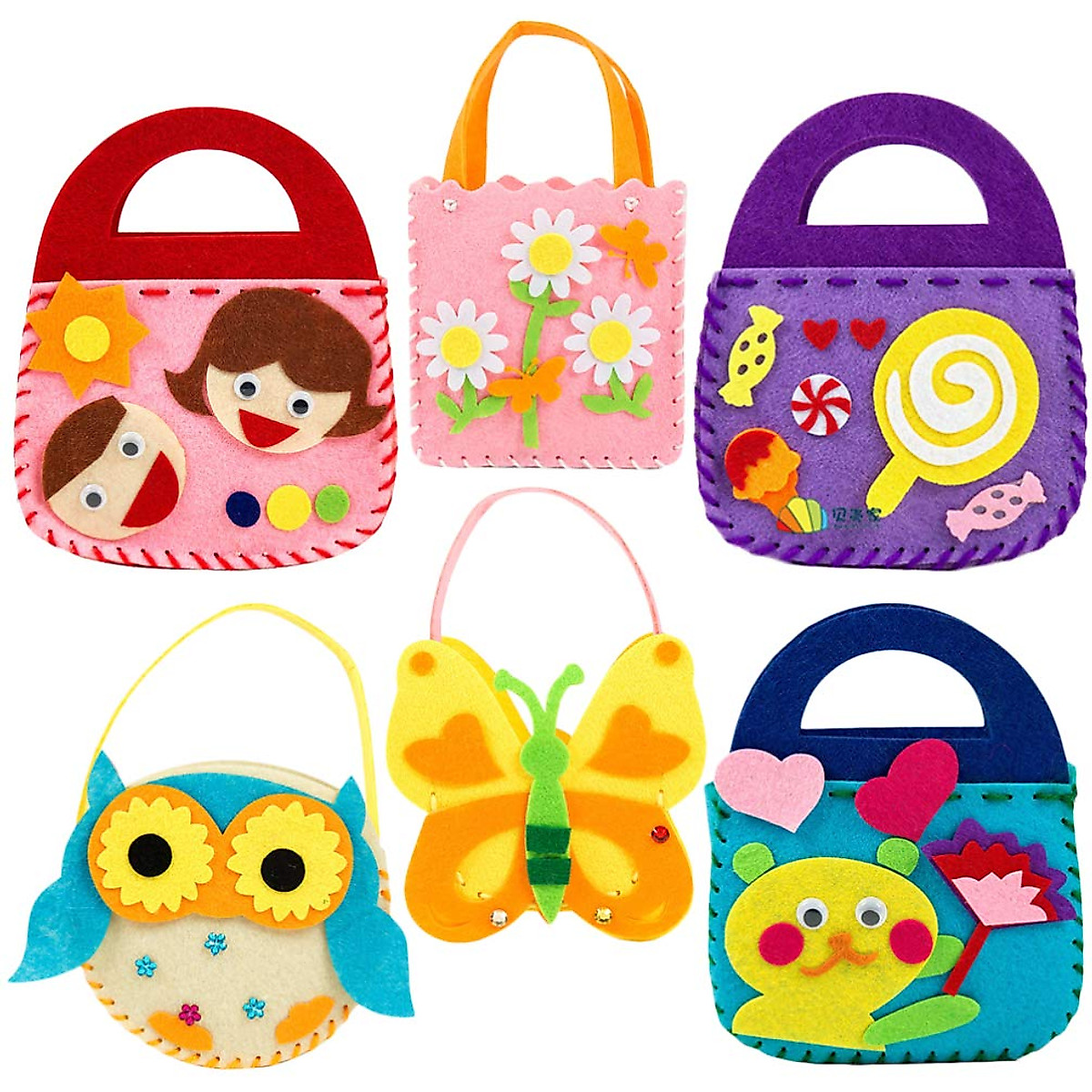 TOYANDONA 6Pcs Sewing Kit for Kids, Creative Kids Handbag Cartoon Nonwoven DIY Handbag Kit for Girls Kit Crafts and Arts