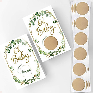 Printed Party Baby Shower Game – Greenery Scratch Off Cards for Girl or Boy, Botanical Theme, 30 Cards & Stickers