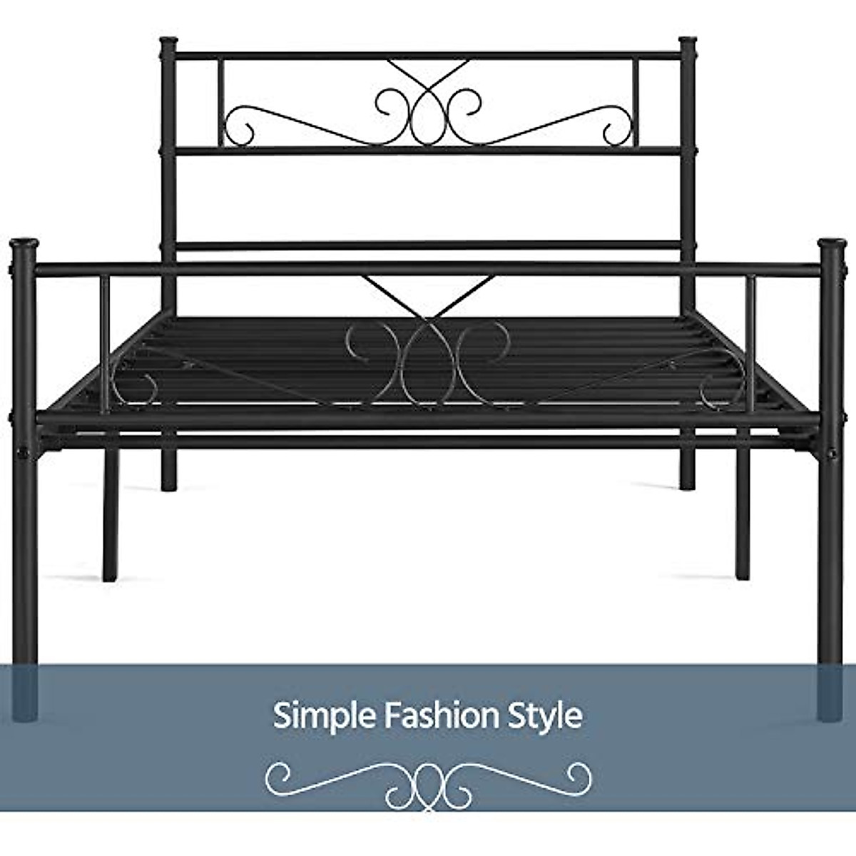 Topeakmart 13 inch Classic Metal Bed Frame with Headboard Mattress Foundation/Platform Bed/Slatted Bed Base,Twin Size