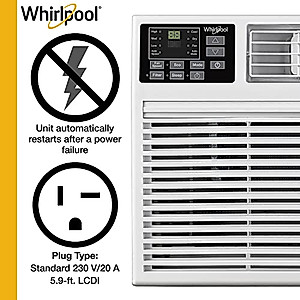 Whirlpool WHAT122-2AW 12,000 BTU 230V Through-The-Wall Air Conditioner, Dehumidifier, AC for Rooms up to 550 Sq.Ft, Remote Control, Digital Display, 24H Timer, White
