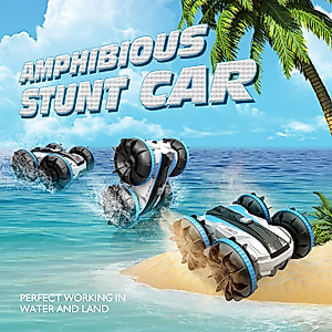 Tecnock Amphibious Remote Control Car for Kids,Toys for 5-12 Year Old Boys,2.4Ghz Waterproof RC Stunt Car RC Boat, 4WD Off Road Birthday Gift Water Beach Pool Toys