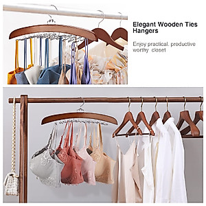 Ulimart Tie Rack 2Pcs Tie Racks for Men Closet 24 Hooks, Wooden Tie Organizer with Upgraded 360°Rotating, Scarves Accessories Closet Organizer for Bras,Tank Tops,Camisoles etc.Walnut…