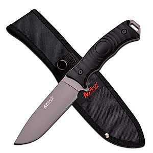 MTech USA – Fixed Blade Knife – Grey TiNite Coated Stainless Steel Blade with Black Nylon Fiber Handle, Full Tang, Includes Black Nylon Sheath - Hunting, Camping, Survival, Tactical, EDC – MT-20-70C