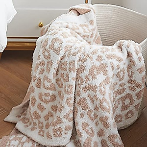 Leopard/Cheetah Print Throw Blanket, Fuzzy Soft Plush Stretchy Knitted Throw Blanket, for Bed and Couch, Khaki & Cream, 60" L x 50" W, Mid-Weight (3 Pounds)
