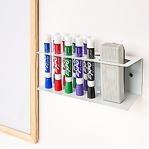MyGift 10-Slot Wall-Mounted Metal Office Organizer Dry Erase Marker and Eraser Holder Rack, White