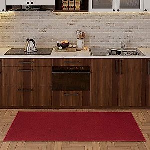 Machine Washable Modern Solid Design Non-Slip Rubberback 2x6 Traditional Runner Rug for Hallway, Kitchen, Bedroom, Living Room, 2'2" x 6', Red