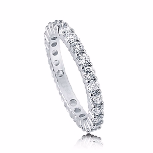 BERRICLE Sterling Silver Wedding Rings Pave Set Cubic Zirconia CZ Eternity Ring for Women, Rhodium Plated Size 6.5