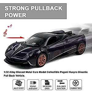 1:32 Alloy DieCast Metal Cars Model Collectible Pagani Huayra Dinastia Pull Back Vehicle, Pull Back Model Cars with Light and Sound，Children's Christmas Birthday Gifts,etc.(Purple)