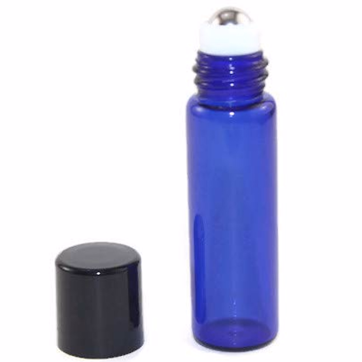 HS HEALTHY SOLUTIONS GLASSWARE 5ml COBALT BLUE Glass Roll On Roller Bottles 144 with Stainless Steel Roller Inserts & Flat Black Screw Caps - Pack of 144 each.
