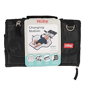 Nuby Portable Baby Changing Pad Station by Dr. Talbot's, Quick Wipe Clean Changing Mat with Built-in Pillow, Classic Black