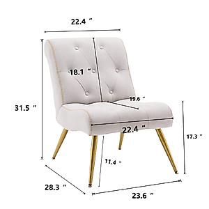 ALISH Modern Accent Chairs, Upholstered Living Room Chairs Armless Accent Chairs Lounge Chairs for Living Room Bedroom with Metal Legs Beige