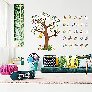 3 Sheets Animal Alphabet and Numbers Tree Wall Decals ABC Letters and Birds Numbers Peel and Stick Wall Stickers for Welcome Back to School Classroom Decorations Kids Bedroom Living Room
