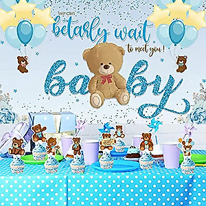 We Can Bearly Wait Baby Shower Decorations, Sky Blue Teddy Bear Backdrop, Bearly to Meet You Banner Backdrop for Boys Girls Party Decorations Baby Shower Photography Background Wall Hanging