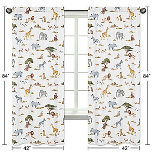 Sweet Jojo Designs Jungle Animals Window Treatment Panels Curtains Set of 2 Dark Hunter Green Yellow Grey Rust Orange Black White Wildlife Safari Animal Elephant Giraffe Lion Monkey Leopard Cheetah