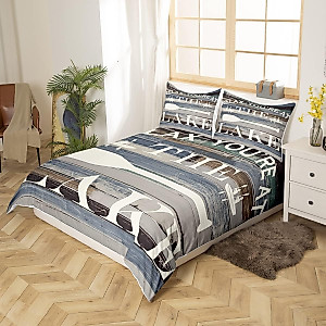 Lake House Duvet Cover Twin Size, Rustic Farmhouse Old Barn Bedding Set for Kids Teens Adults Home Room Decor,White Paddle Comforter Cover Nautical Adventure Quilt Cover 2Pcs,1 Pillowcase