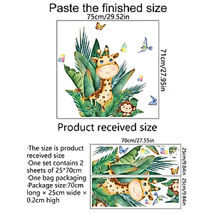 Green Plants Wall Decals Tropical Leaves Giraffe Wall Stickers Lettering Motivational Stickers for Bedroom Living Room Nursery Bathroom Classroom Playroom Home Decor (Animal)