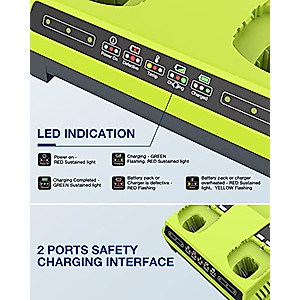 WaxPar 2 Ports P117 for Ryobi Charger Compatible with Ryobi 18v Dual Battery Charger ONE+ P117 P118 12V-18V Max Li-Ion NiCd NiMh Battery P100 P102 P103 P105 P107 P108 18V Dual Chemistry Fast Charger