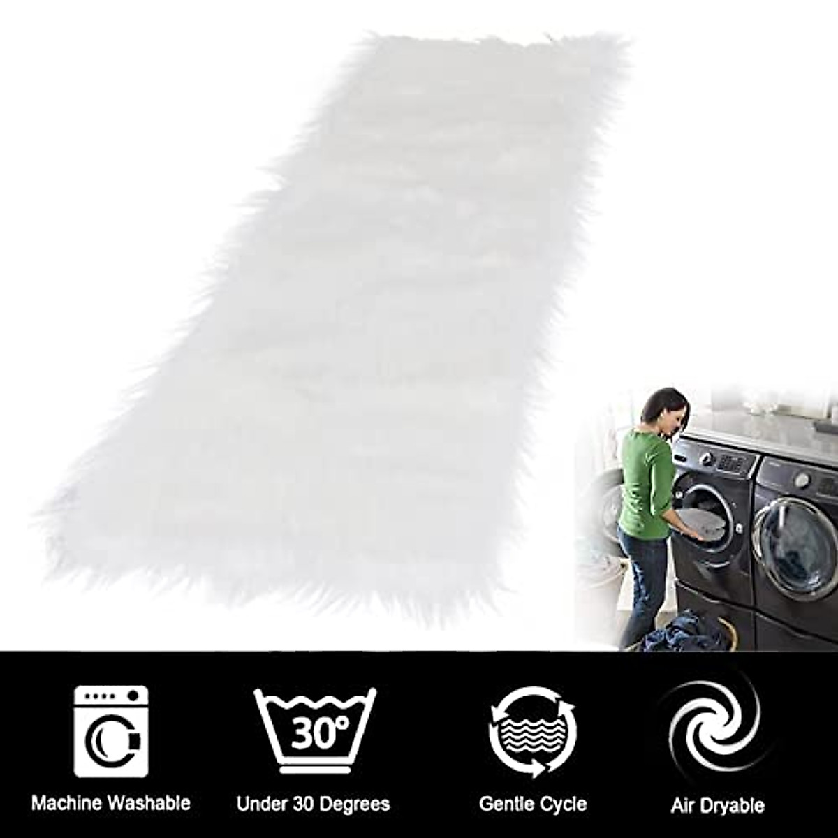 Soft Faux Sheepskin Rug, 1 x 4 Feet Rectangle Modern Area Rugs Washable No-Slip Cozy Carpet Mat for Bedroom Living Room, White