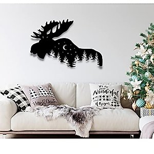 Moose Metal Wall Art, Moose Decor, Deer Metal Wall Decoration, Housewarming Gift, Home Decor, Wildlife Lovers Gift, Deer Wall Hanging (BLACK, 25" W x 17" H)