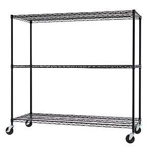 TRINITY Basics 3-Tier Adjustable Wire Shelving with Wheels for Kitchen Organization, Garage Storage, Laundry Room, NSF Certified, 600 to 1350 Pound Capacity, 60” by 24” by 54”, Black