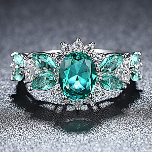 Emsione Silver Plated Cubic Zirconia Oval Cut Flower Wedding Band Eternity Promise Ring for Women Size 7