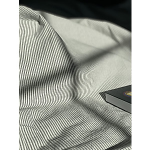 Get Bed Ready Stonewashed Cotton Bengal Pinstripe Chambray Duvet Cover Relaxed Minimal Classical Style Bedding Set Yarn Dyed Natural Classic Striped Pattern Small Banker Stripe (King, Dark Grey)