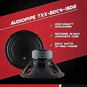 AudioPipe TXX-BDC4-15D2 15 Inch 2,800 Watt High Performance Powerful Dual 2 Ohm DVC Vehicle Car Audio Subwoofer Speaker System, Black (2 Pack)
