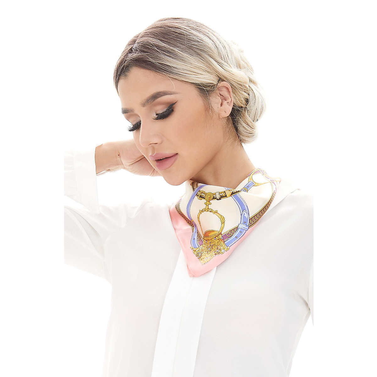 MEISEE 100% Mulberry Silk Scarfs Small Square Scarf 21" x 21" Neck Scarf Breathable Lightweight for Women Gift Packed (G-30 Grace Pink)