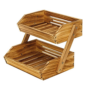 G.a HOMEFAVOR Fruit Basket: 2-Tier Pine Wood Fruit Bowl for Kitchen, Fruit Stand Storage Holder for Vegetables and Snack Home Kitchen Countertop Organizer (Self-assembly)