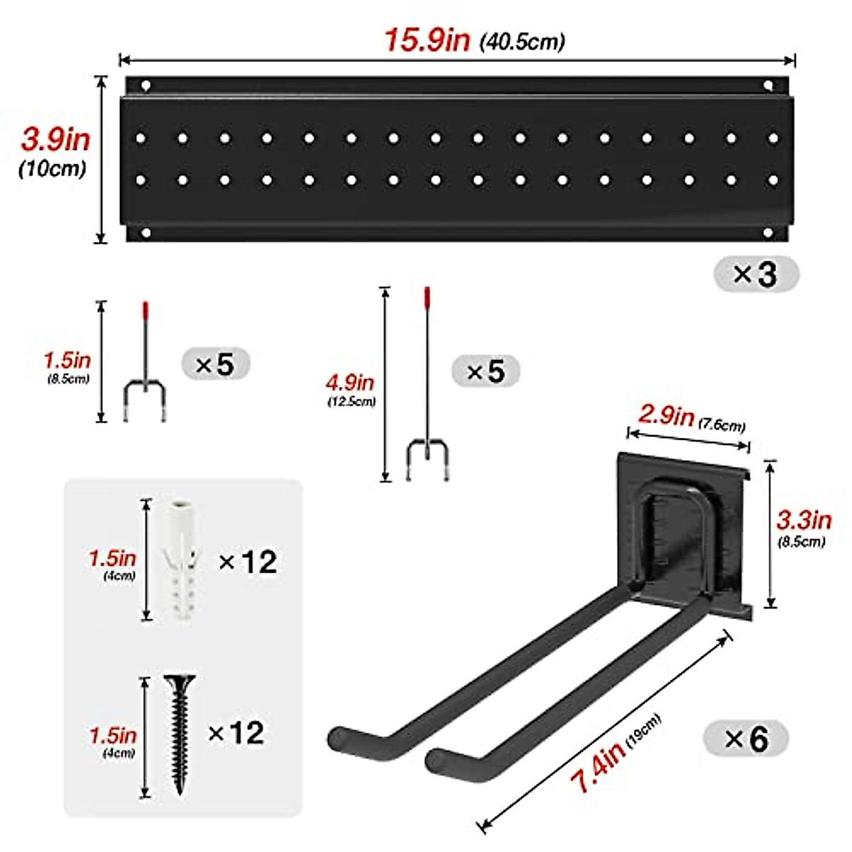 Stormann Tool Storage Rack Wall Mount Garage Tool Organizer Heavy Duty 16 Hooks Max Load to 600lbs for Power Tools, Shovels, Rakes, Brooms, Weeder, Leaf Blower ,and More