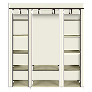 69" Portable Closet Storage Organizer Non-Woven Fabric Clothes Wardrobe 12 Shelves 5 Floors (Beige)