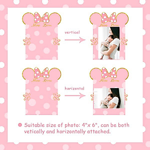 Cartoon Mouse Photo Banner Pink and Gold Newborn to 12 Month Birthday Banner for Cartoon Mouse Themed 1st Birthday Decorations Supplies