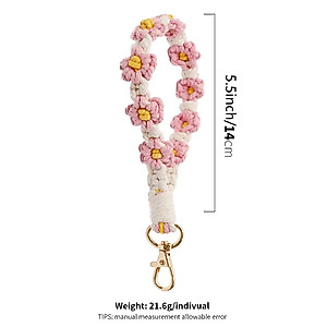 XGALBLA Cute Macrame Keychain Boho Handmade Wristlet Bracelet Keychain Floral Country style Wrist Lanyard Handmade Weave Exquisite Holder for Women(Pink)