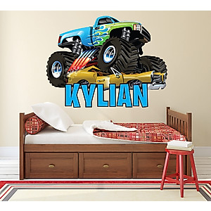 Kids Name Wall Decor - Monster Truck Decal - Custom Name Wall Decals - Boys Room Decor- Personalized Monster Truck Wall Art