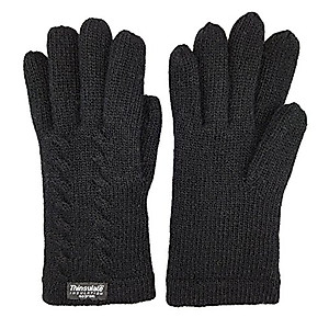 BRUCERIVER Ladie's Pure Wool Knit Gloves with Thinsulate Lining and Cable design Size L (Black)