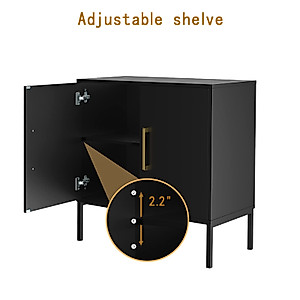 JOZZBY Buffet Cabinet with Storage, Accent Cabinet Modern Wooden Free Standing Sideboard with Doors, Black Side Cabinets with Adjustable Shelves for Living Room, Hallway, Set of 2