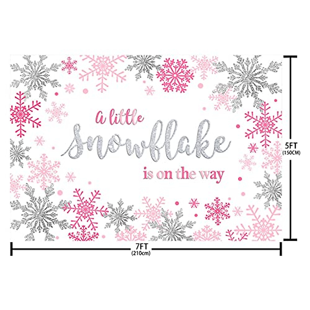 ABLIN 7x5ft Winter Snowflake Baby Shower Backdrop A Little Snowflake is On The Way Silver Pink Snowflakes Girl Baby Shower Party Decorations Photography Background Photoshoot Props