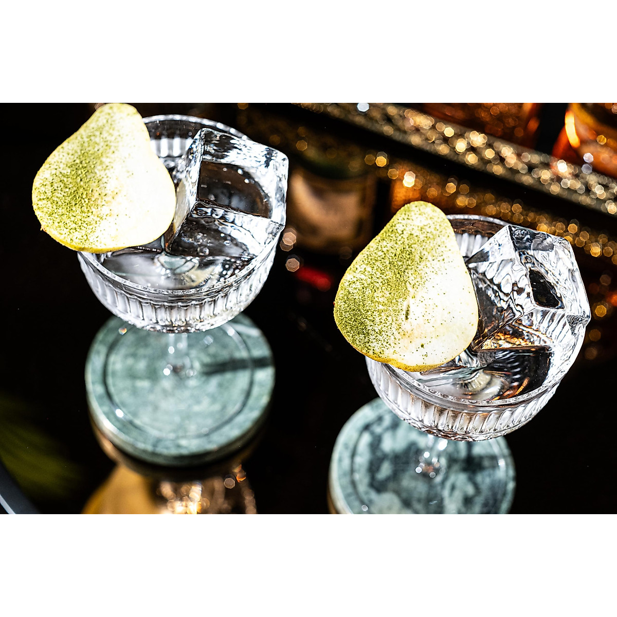 GLASSIQUE CADEAU Vintage Ritzy Cocktail and Champagne Coupe Glasses | Set of 4 | 7 oz Crystal Long Stemmed Glassware for Drinking Martini, Cosmopolitan, Manhattan | Retro Saucers