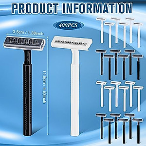 Lasnten 400 Pcs Disposable Razors Bulk Individually Wrapped Twin Blade Razors with Clear Safety Cap Stainless Steel Shaving Razor for Women Men Hotel Shelter Homeless Nursing Home (White, Black)