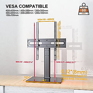 Universal Swivel TV Stand - Table Top TV Stand for 27-60 inch LCD LED TVs - Height Adjustable TV Base Stand with Tempered Glass Base & Wire Management, VESA 400x400mm HT06B-002