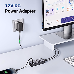 UGREEN Powered USB 3.0 Hub, 7-Port USB Adapter with 4 Smart Charging Ports, USB Splitter with Individual Led On/Off Switches and Power Adapter, USB Ports Extender for Laptop PC