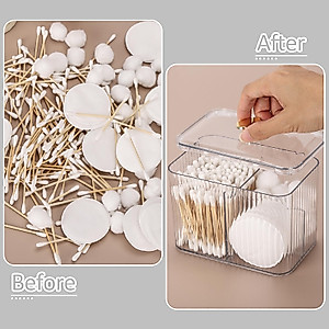Tbestmax Qtip Holder Dispenser 3-Section Clear Bathroom Organizer Jar 3 Grids Cotton Swab/Pad/Ball Holder Container Cosmetics Storage for Vanity