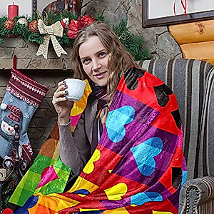 Plush Blanket Throw Blanket Warm Cozy Soft Microfiber Blankets, Colorful Checkered Heart Kawaii