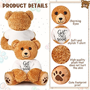 Get Well Soon Bear 16 Inch Bear Stuffed Animals with White T-Shirt Feel Well Soft Bear Plush Hospital Gifts for Boy and Girl (Classic Style)