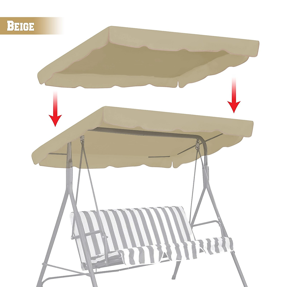BenefitUSA Canopy ONLY Outdoor Patio Swing Canopy Replacement Porch Top Cover for Seat Furniture (77"x43", Beige)