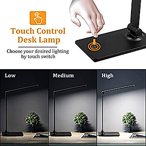 Dott Arts LED Desk Lamp, Touch Control Desk Lamp with 3 Levels Brightness, Dimmable Office Lamp with Adjustable Arm, Foldable Table Desk Lamp for Table Bedroom Bedside Office Study, 5000K, 8W, Black