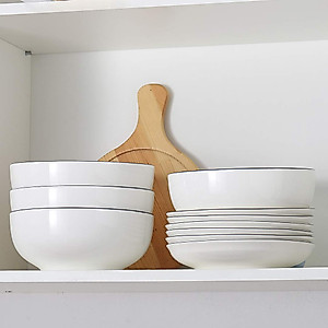 YOLIFE Salad Bowls 55 oz, Set of 3 Pho Bowl, Large Serving Bowls, 8 inch Porcelain Bowls for Fruit, Soup, Pasta Bowl, White with Black Trim