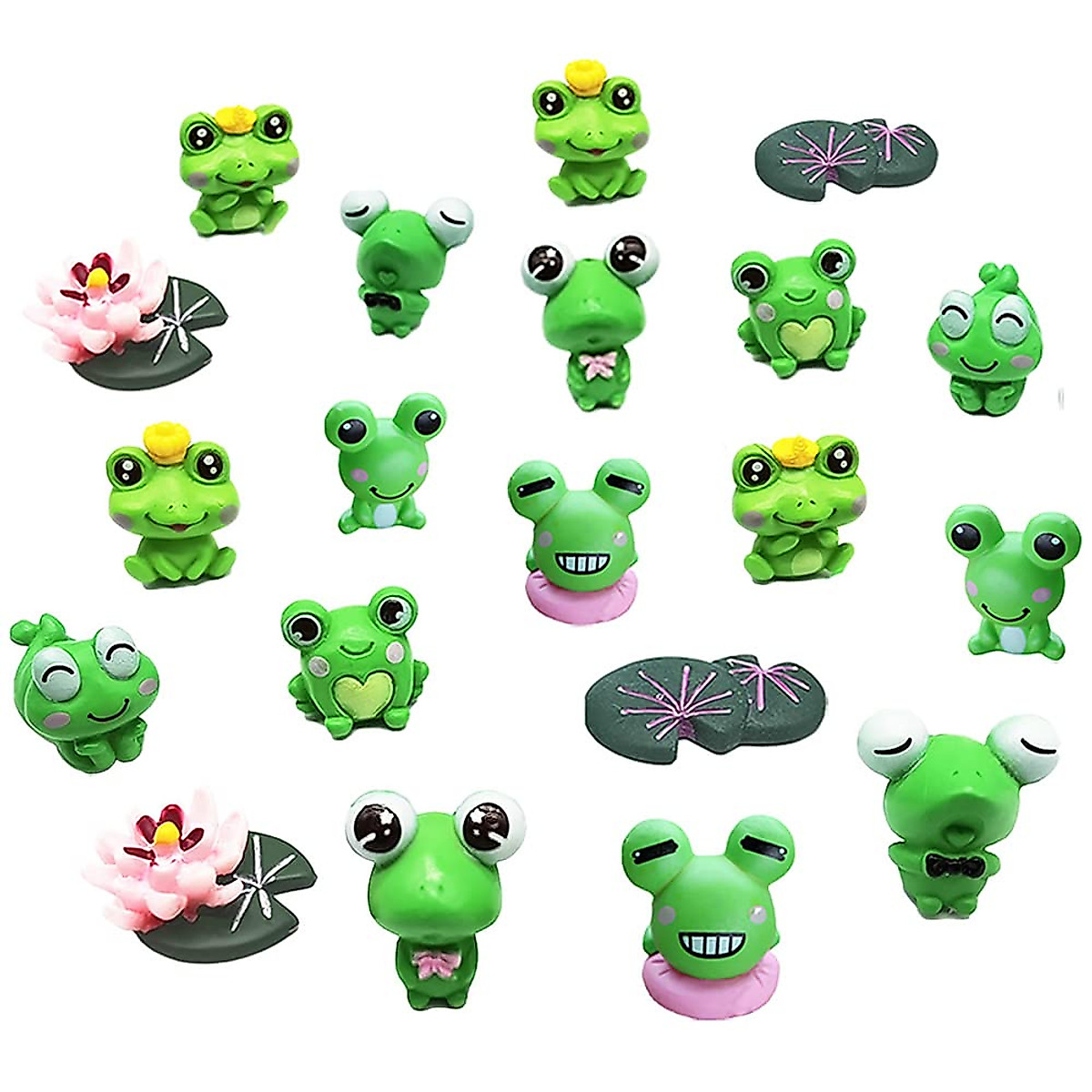 14 Pcs Mini Frogs and Lotus Leaf Easter Cupcake Toppers, Animals Model Fairy Garden Frog Miniature Figurines Moss Landscape DIY Terrarium Crafts Ornament Accessories Outdoor Decor